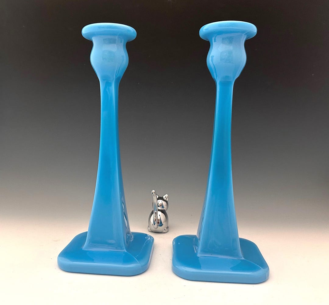 Set of 2 Cambridge No. 200/1 Tall Candlesticks in Azurite - Hard to ...