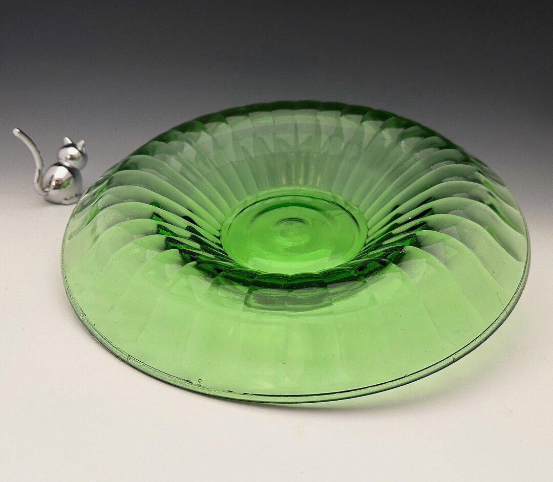Hocking Glass Block Optic Pattern - Rolled Edge Console Bowl - Green ...