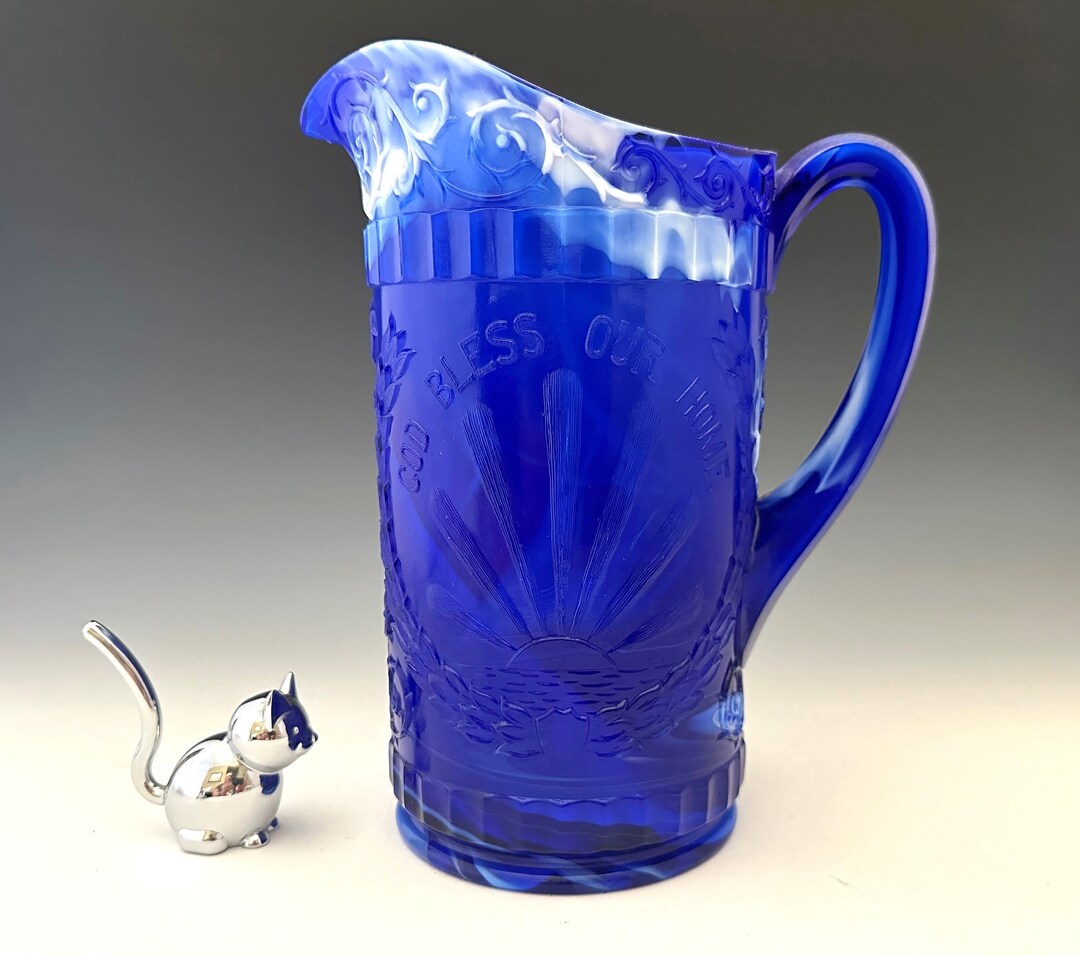 L.G. Wright God and Home Water Pitcher (1776-WP) - Blue Slag Glass ...