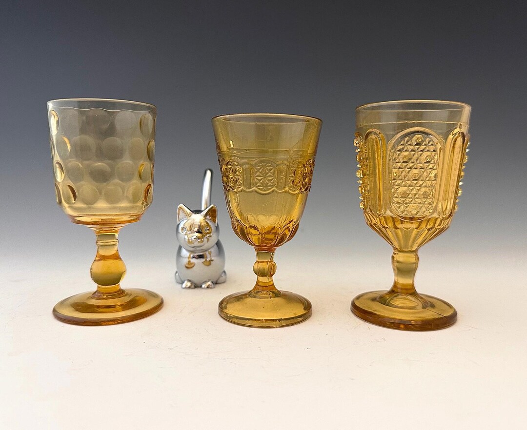 Set of 3 Amber EAPG Wine/cordial Glasses - Early American Pattern Glass ...