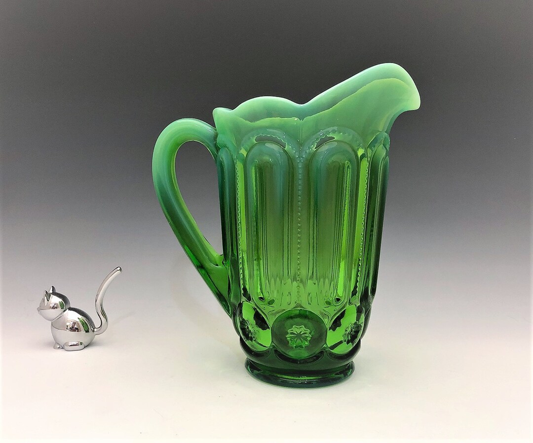 Weishar Moon and Star Apple Green Opalescent Water Pitcher - Rare Full ...