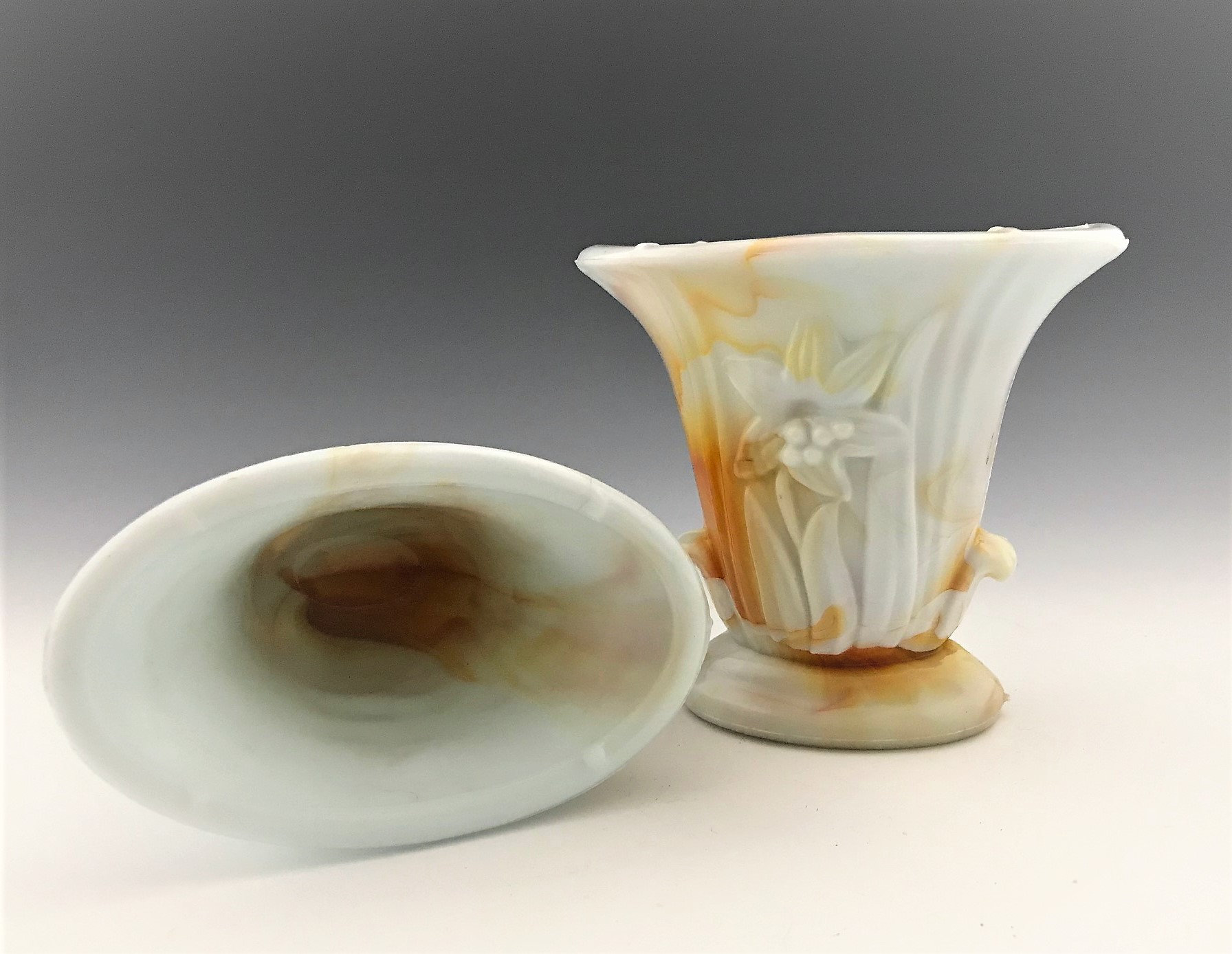 Set of Two Akro Agate Slag Glass Urn Vases