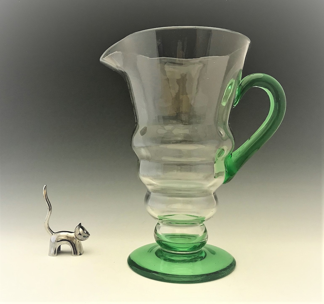 Fry Glass Pitcher - Stacked Rings - Michelin Man - Uranium Glass Handle ...