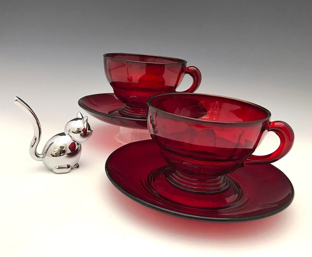 New Martinsville Moondrops Cups and Saucers - Set of 2 - Etsy