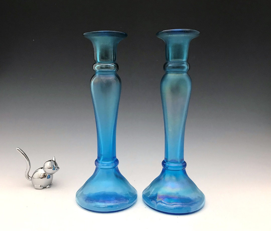 Diamond Glass Blown Candlesticks - Iridescent Stretch Glass - Harding ...