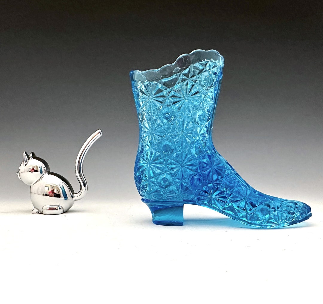 Fenton Daisy and Button Blue Glass Boot Vintage Glass Shoe - Etsy