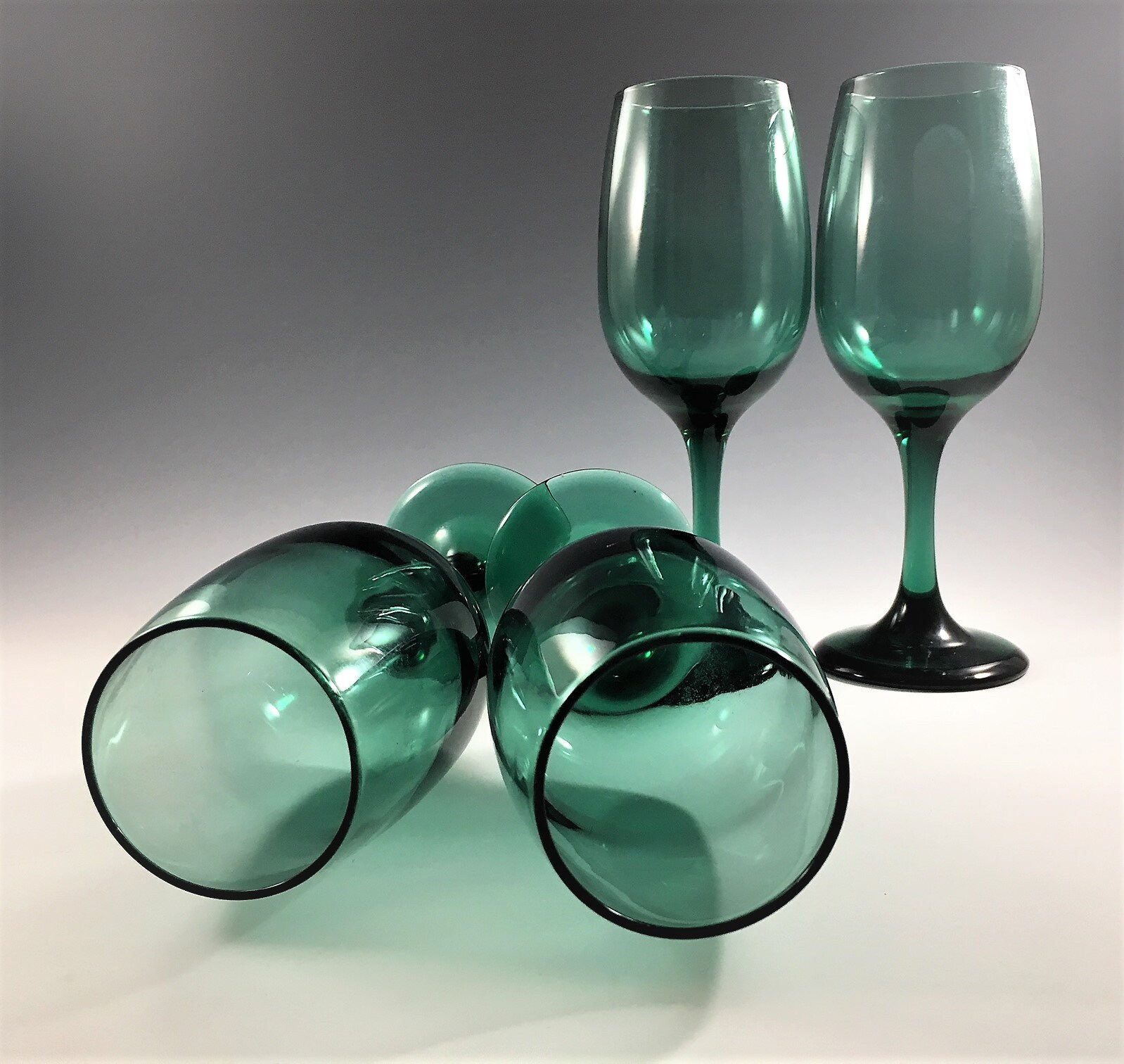 Set Of 4 Vintage Wine Glasses Libbey Glasses Teal Green Glasses
