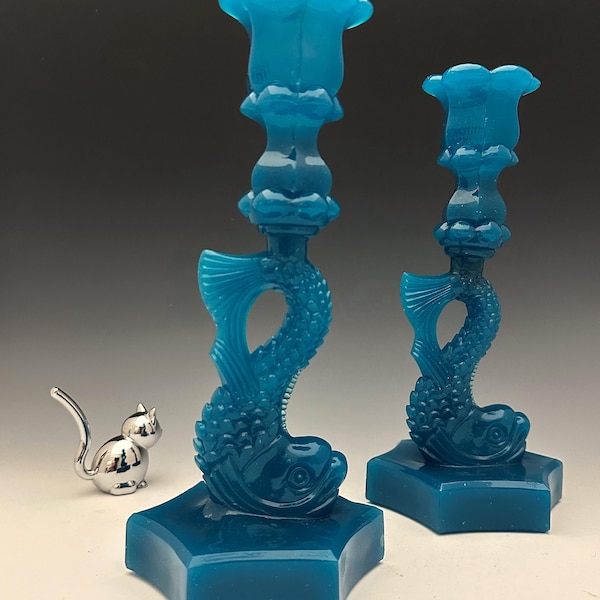 Milk Glass Dolphin Candlesticks - Etsy