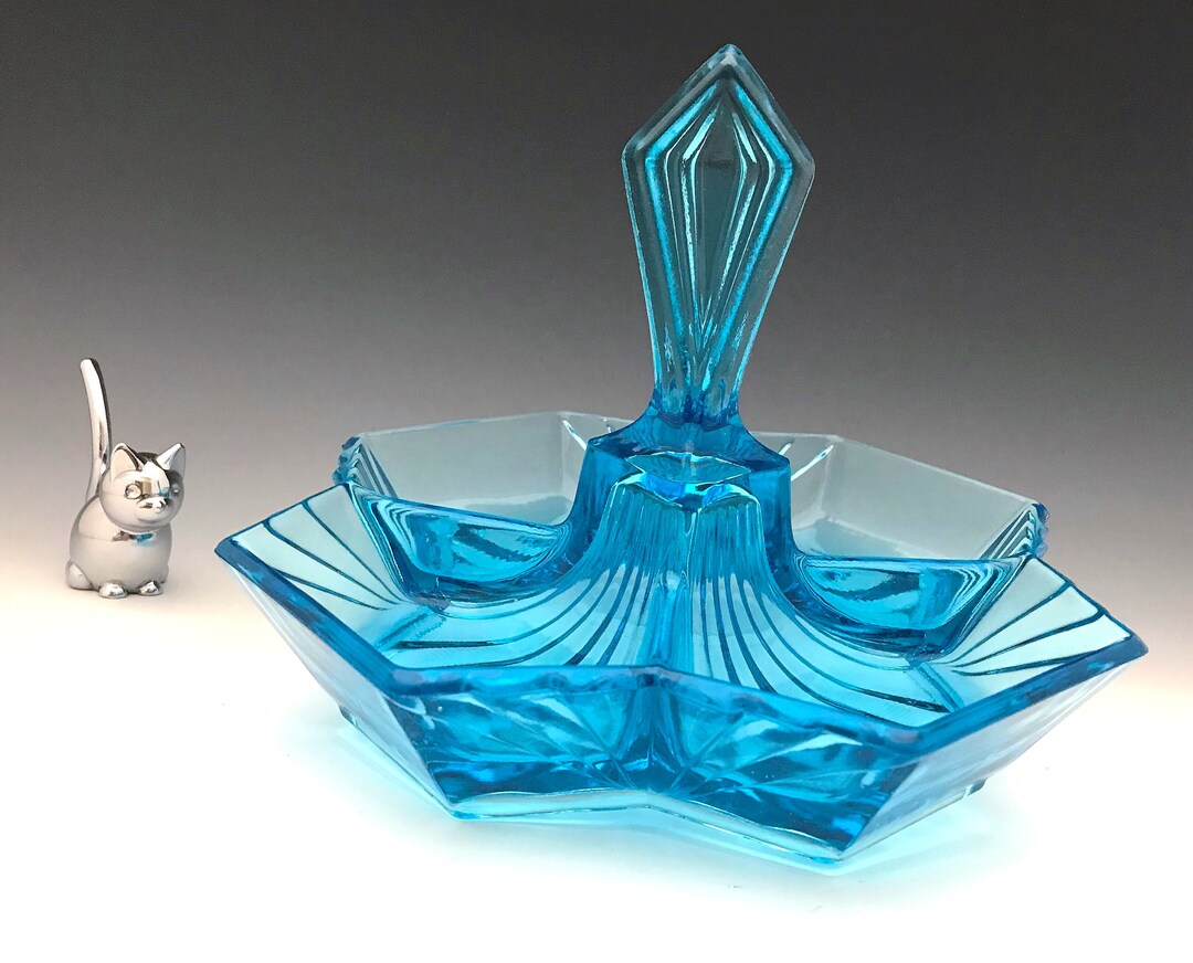 Indiana Glass No. 610 Pyramid Pattern 4-part Relish in Blue - Etsy