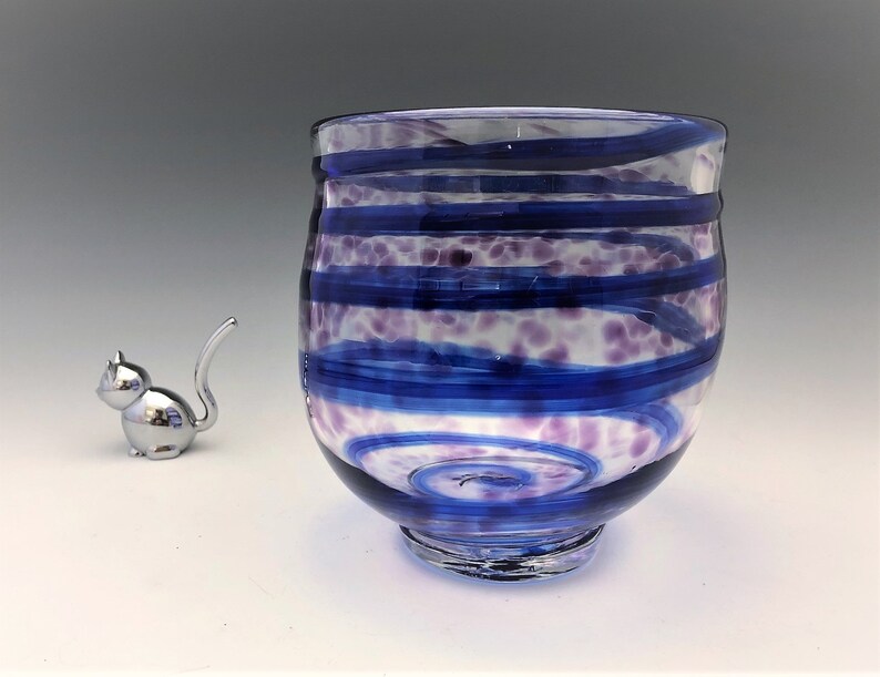 Blue Swirl Art Glass Vase Signed Etsy