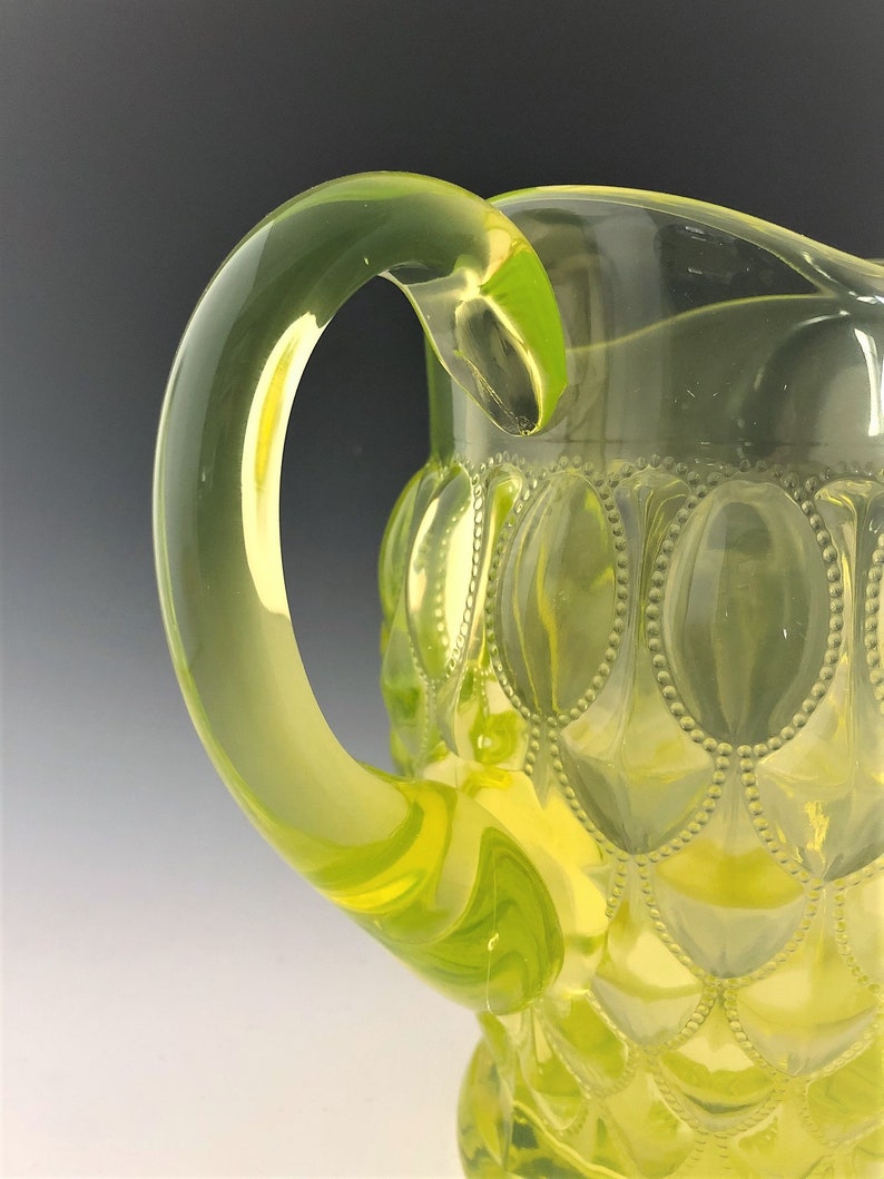 Mosser Vaseline Glass Pitcher Elizabeth Pattern Beaded - Etsy
