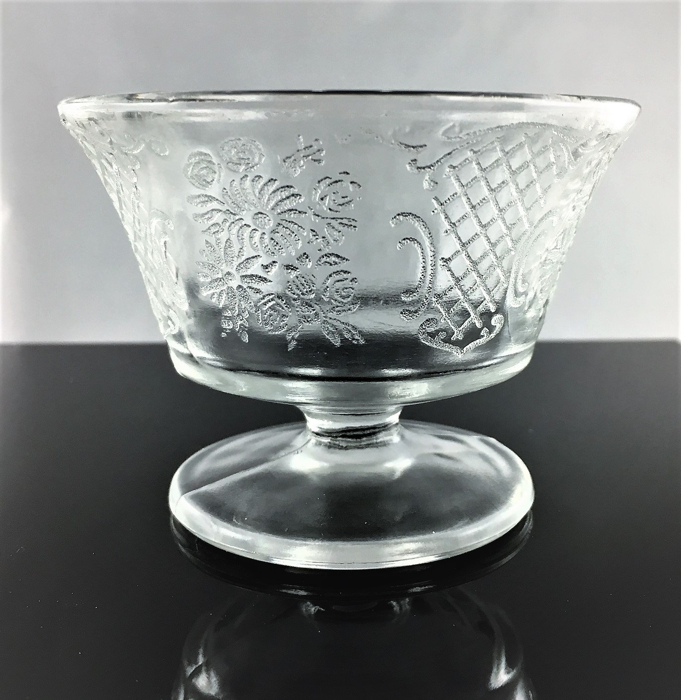 Set Of Six Vintage Federal Glass Company Normandie Pattern Clear Depression Glass Sherbet Dishes