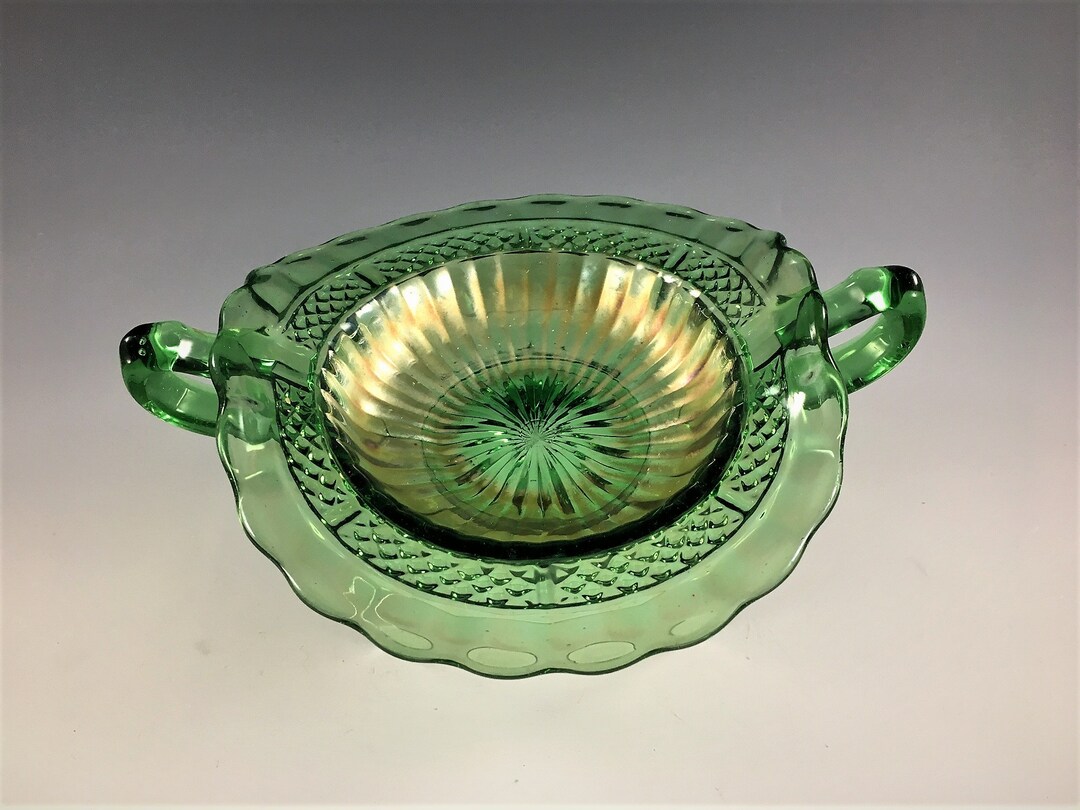 Northwood Lustre Flute Pattern - Vintage Green Carnival Glass Bonbon ...