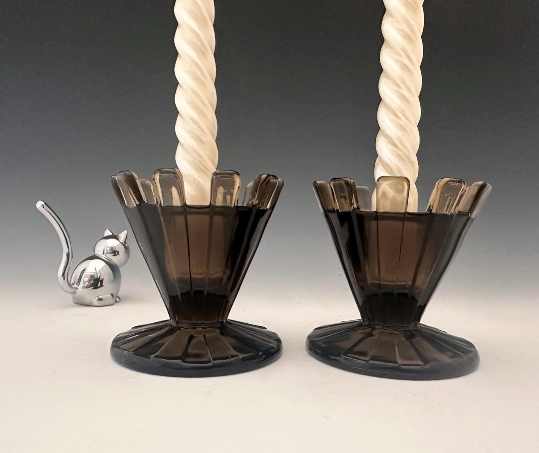Set of 2 Cambridge Modern Low Candlesticks in Smoke Scarce - Etsy