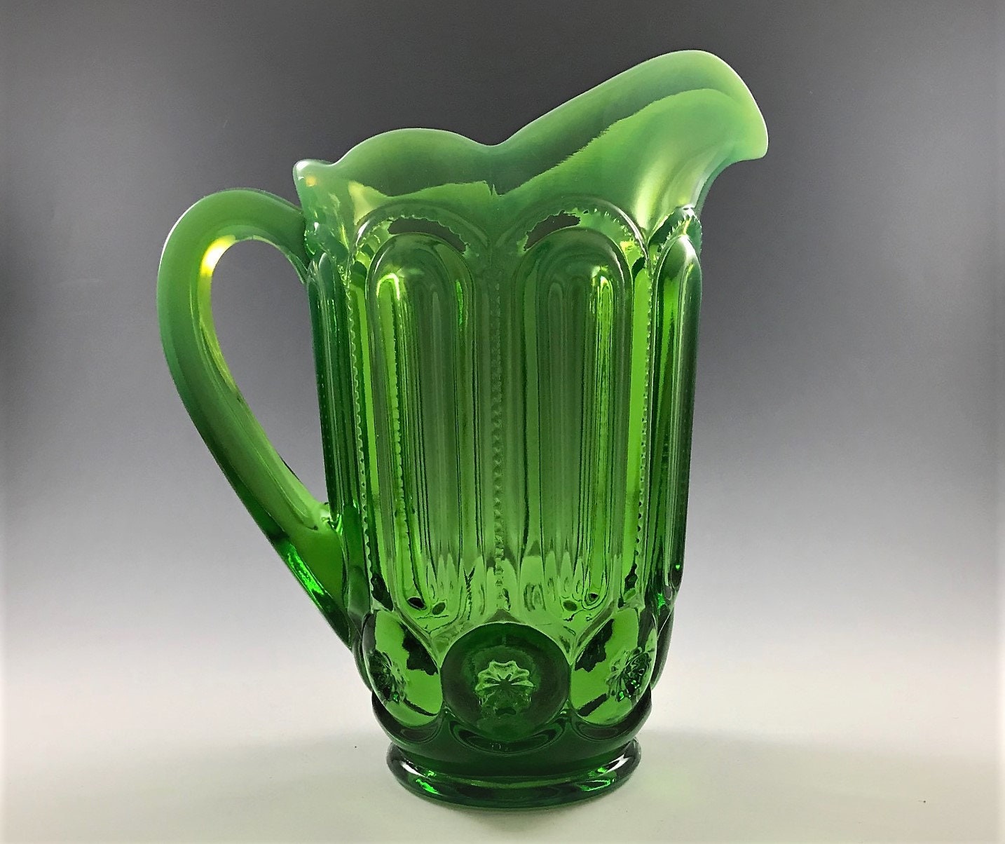 Weishar Moon and Star Apple Green Opalescent Water Pitcher | Etsy
