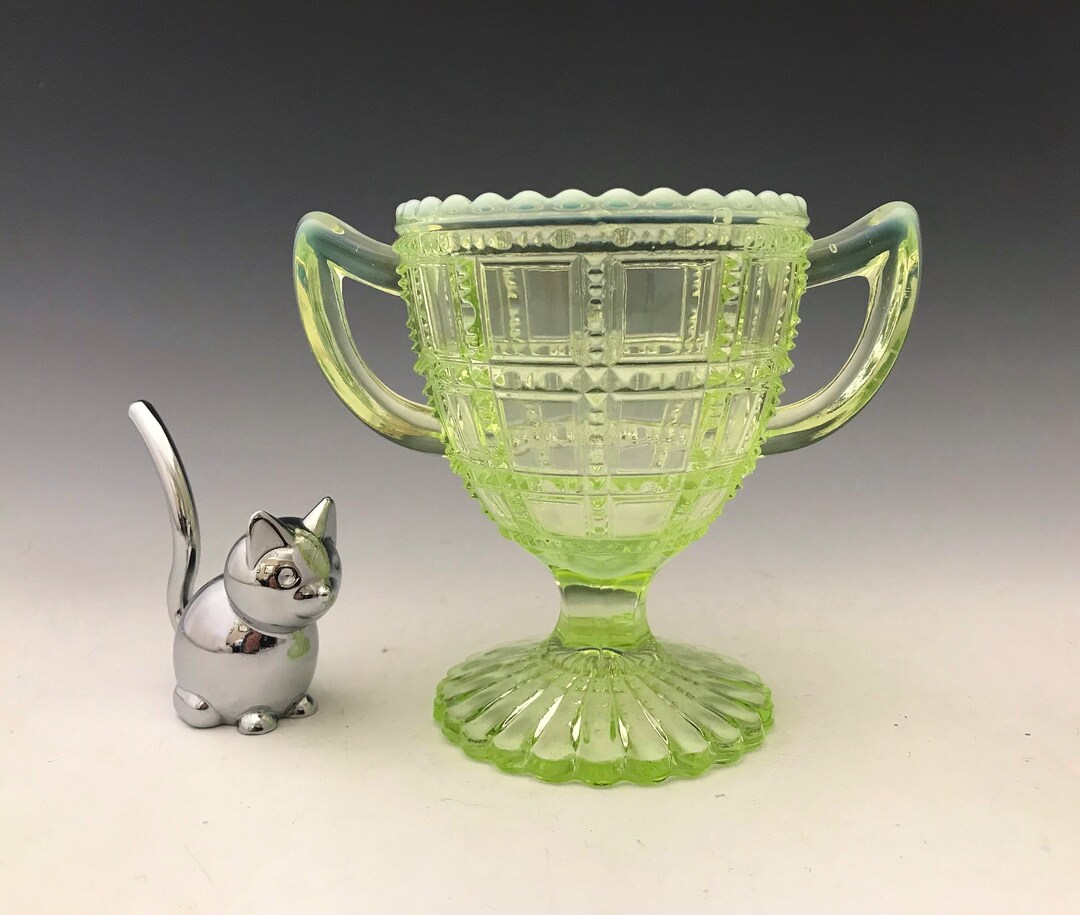 Imperial Glass Beaded Block Pattern Sugar Bowl Uranium - Etsy