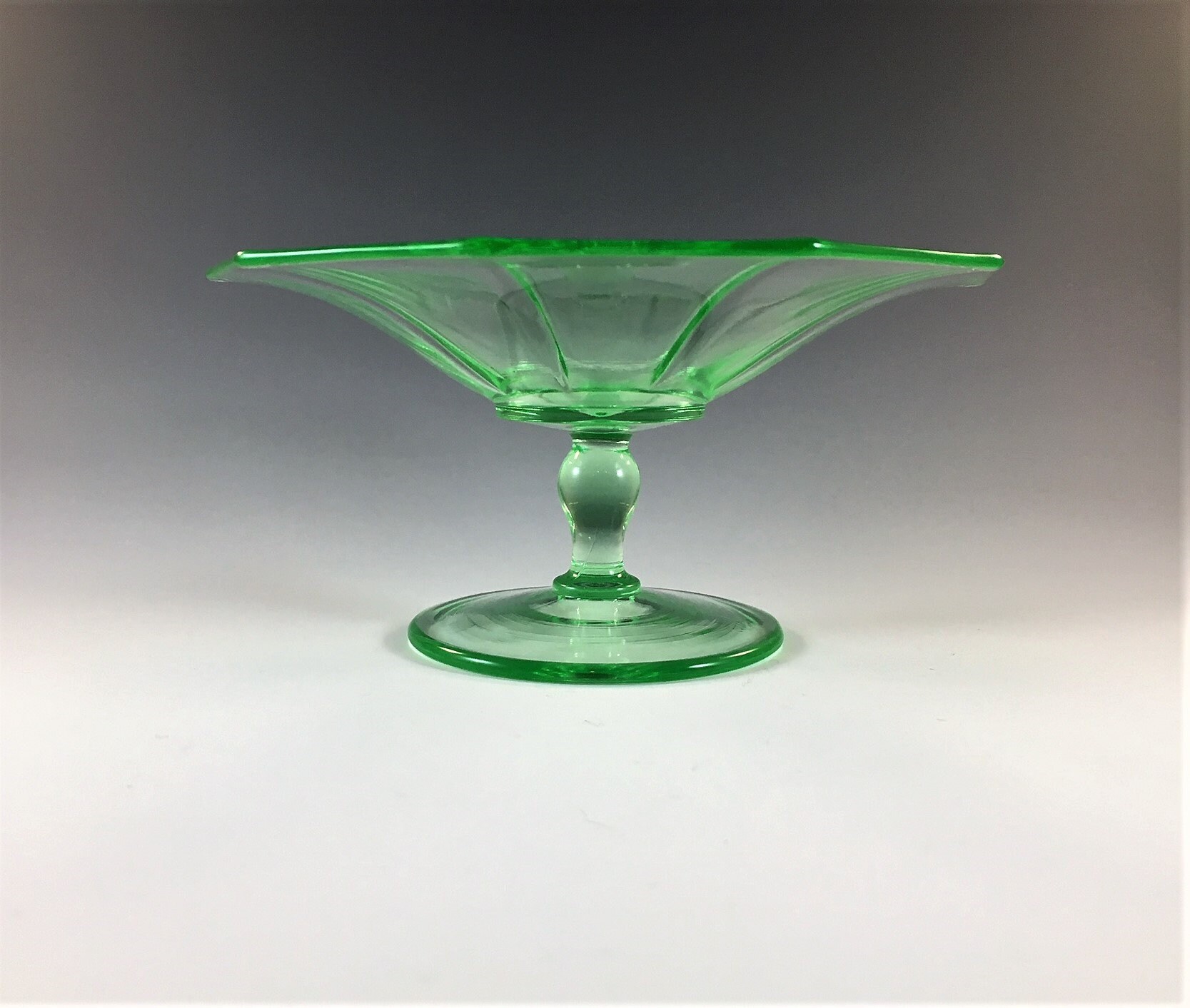 Cambridge Glass Cheese Stand - Decagon Pattern - Green Depression Glass ...