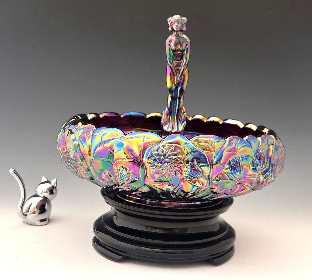 Fenton Glass CV235 Iridized Plum Carnival Waterlily Bowl With September ...