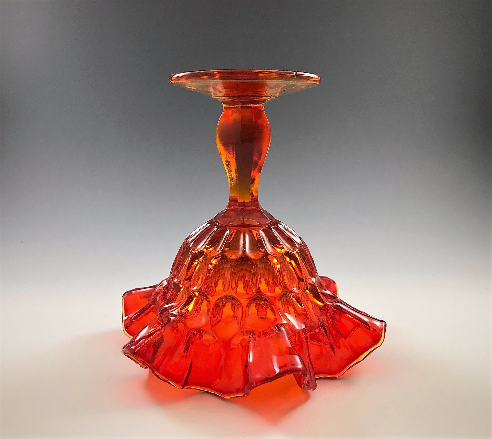 Fenton Thumbprint Colonial Orange Round Compote With Crimped - Etsy