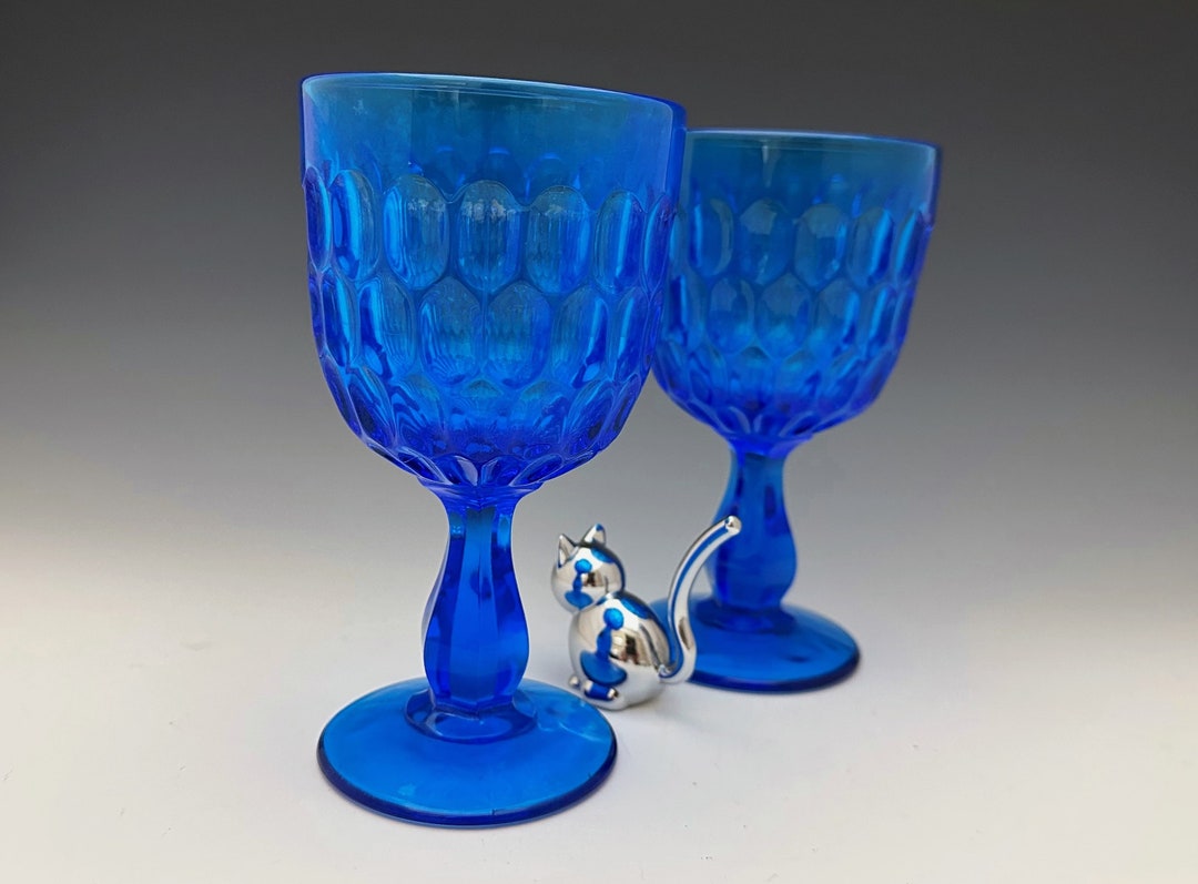Fenton Colonial Thumbprint Blue Goblets - Set of 2 - Etsy