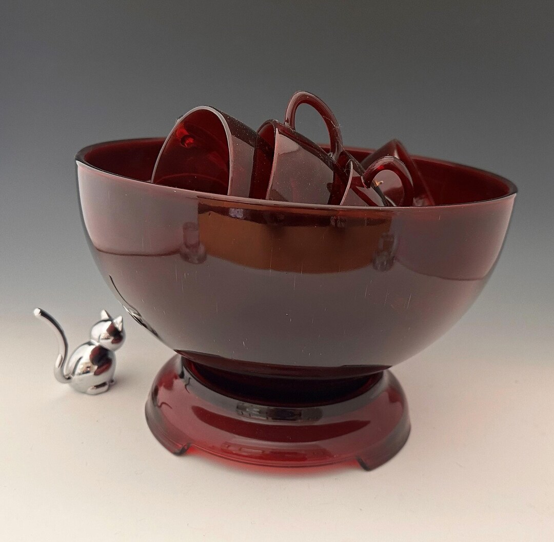 Anchor Hocking Royal Ruby Punch Set - Punch Bowl - Base - 12 Punch Cups ...