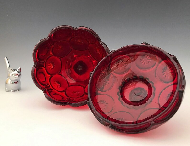 L.G. Wright Moon and Star Ruby Red Covered Compote Vintage - Etsy
