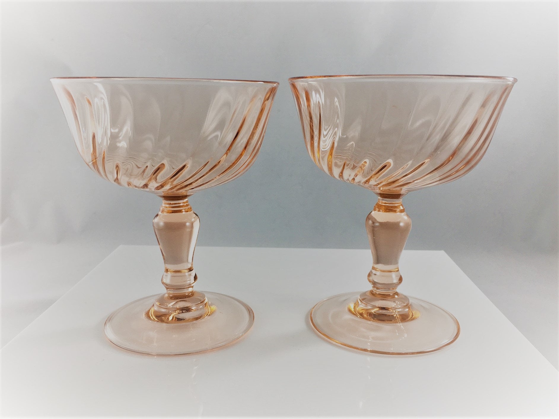 Two Vintage Arcoroc Glasses Rosaline Pink Swirl Stemmed Champagnesherbet Glasses Made In