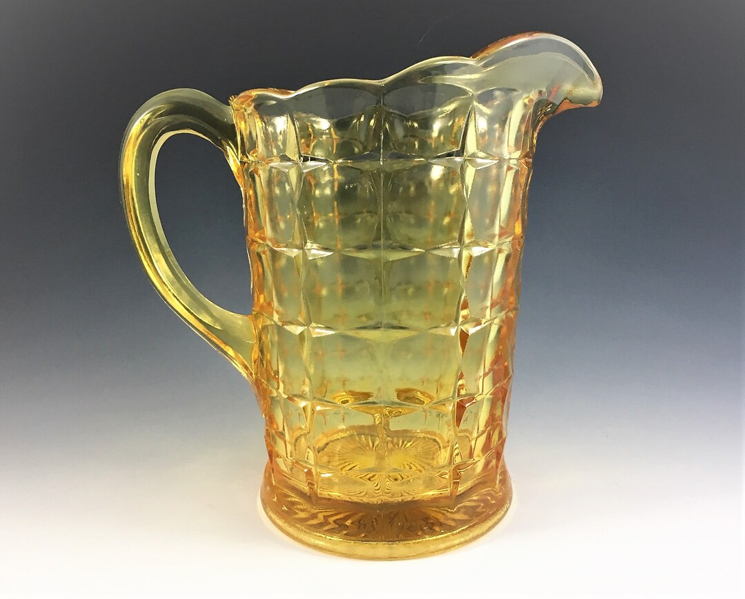 Indiana Glass Pitcher - Constellation Pattern - Line #300 - Yellow Mist ...