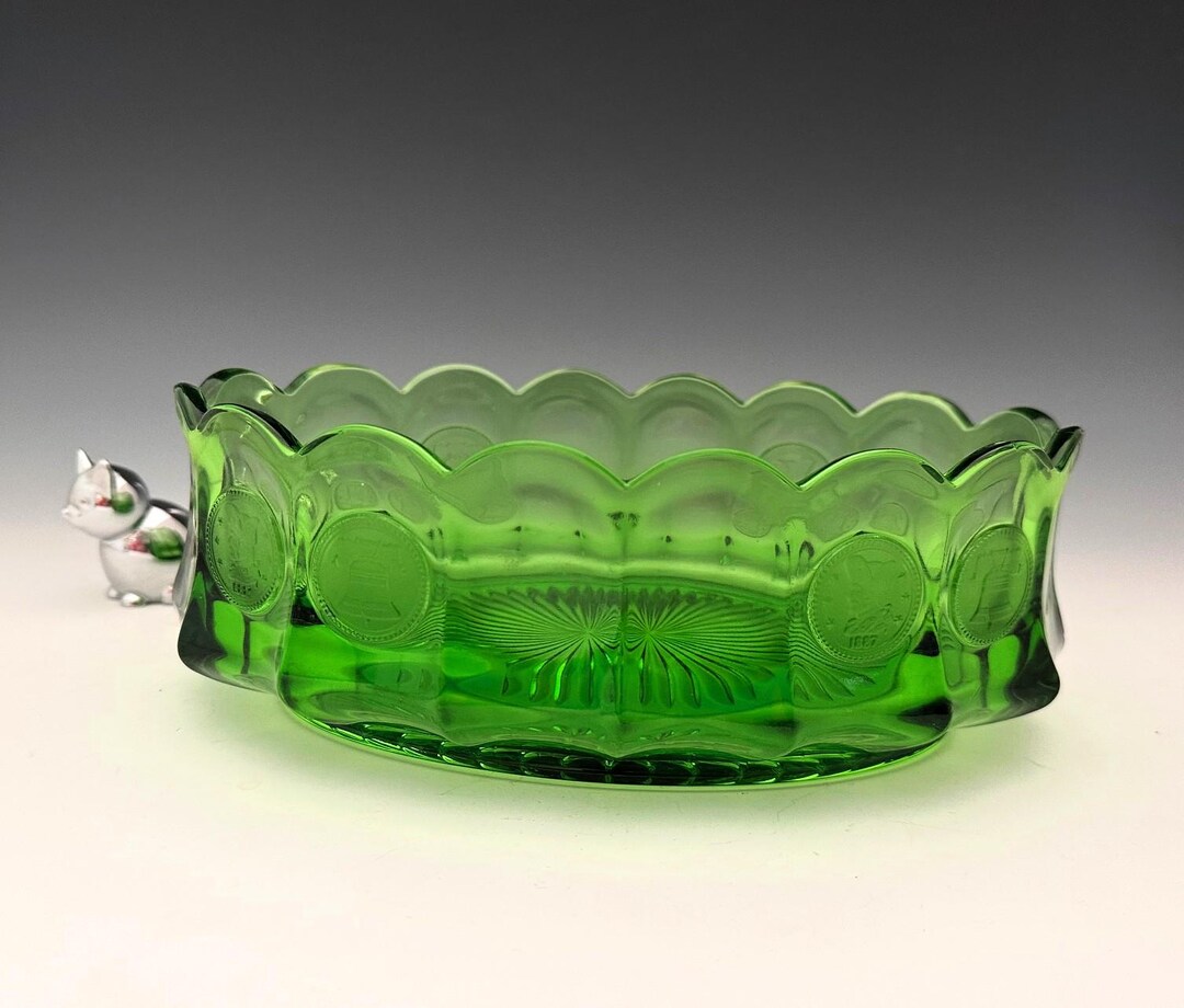 Fostoria Coin Glass Emerald Green Oval Bowl - #1372/189 - Etsy