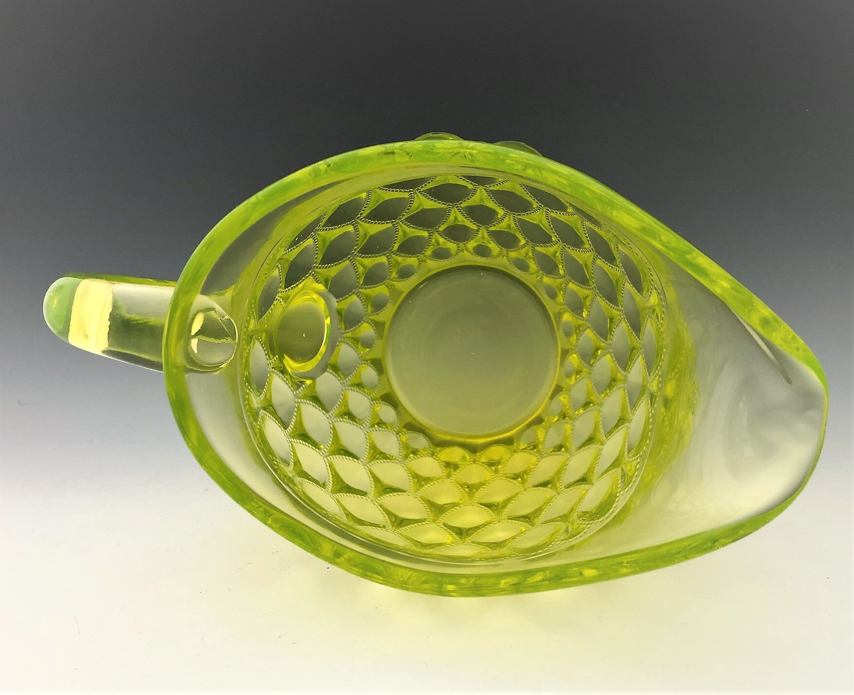 Mosser Vaseline Glass Pitcher Elizabeth Pattern Beaded - Etsy