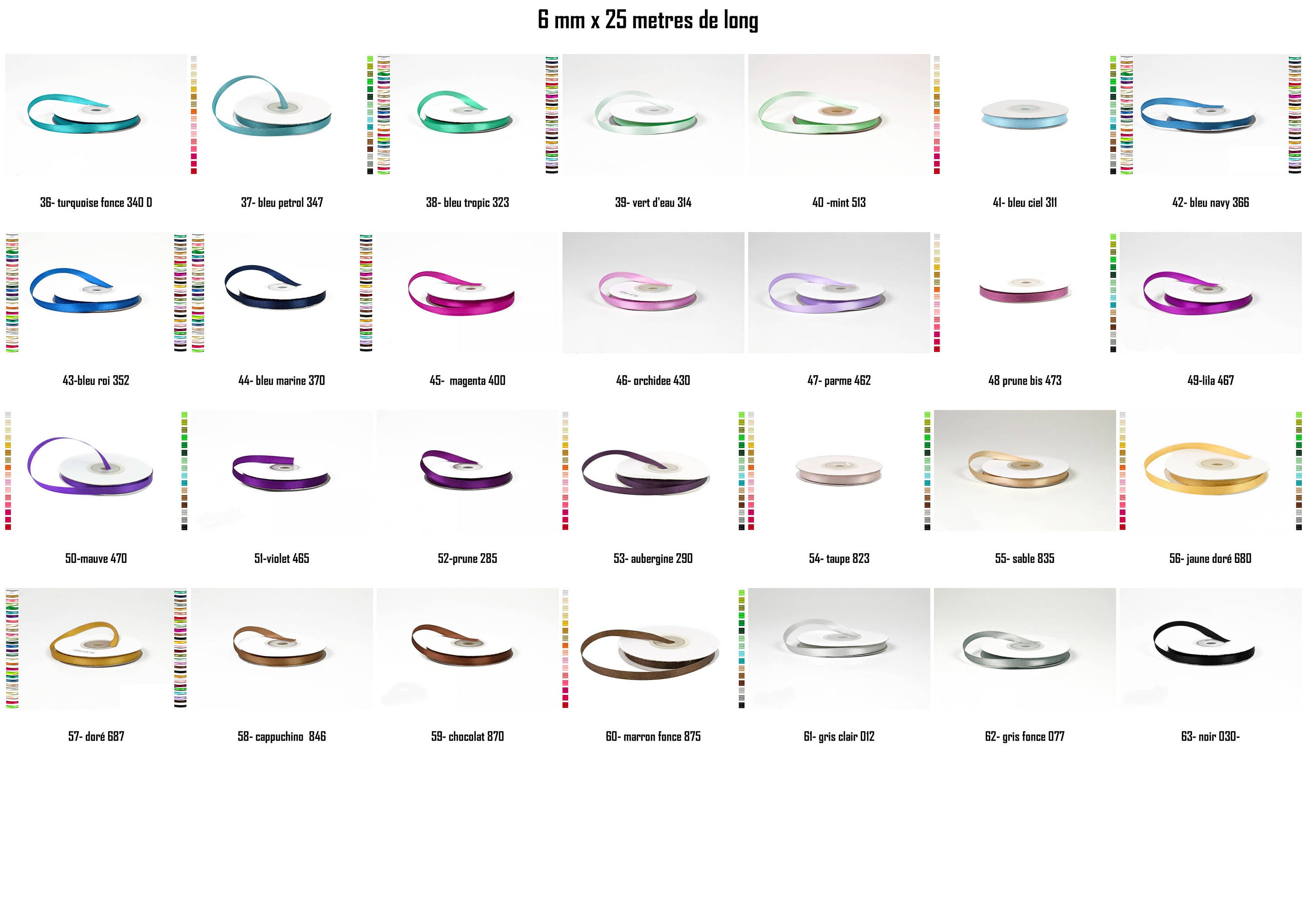 Satin ribbon 6mm long, 25m long, in roll