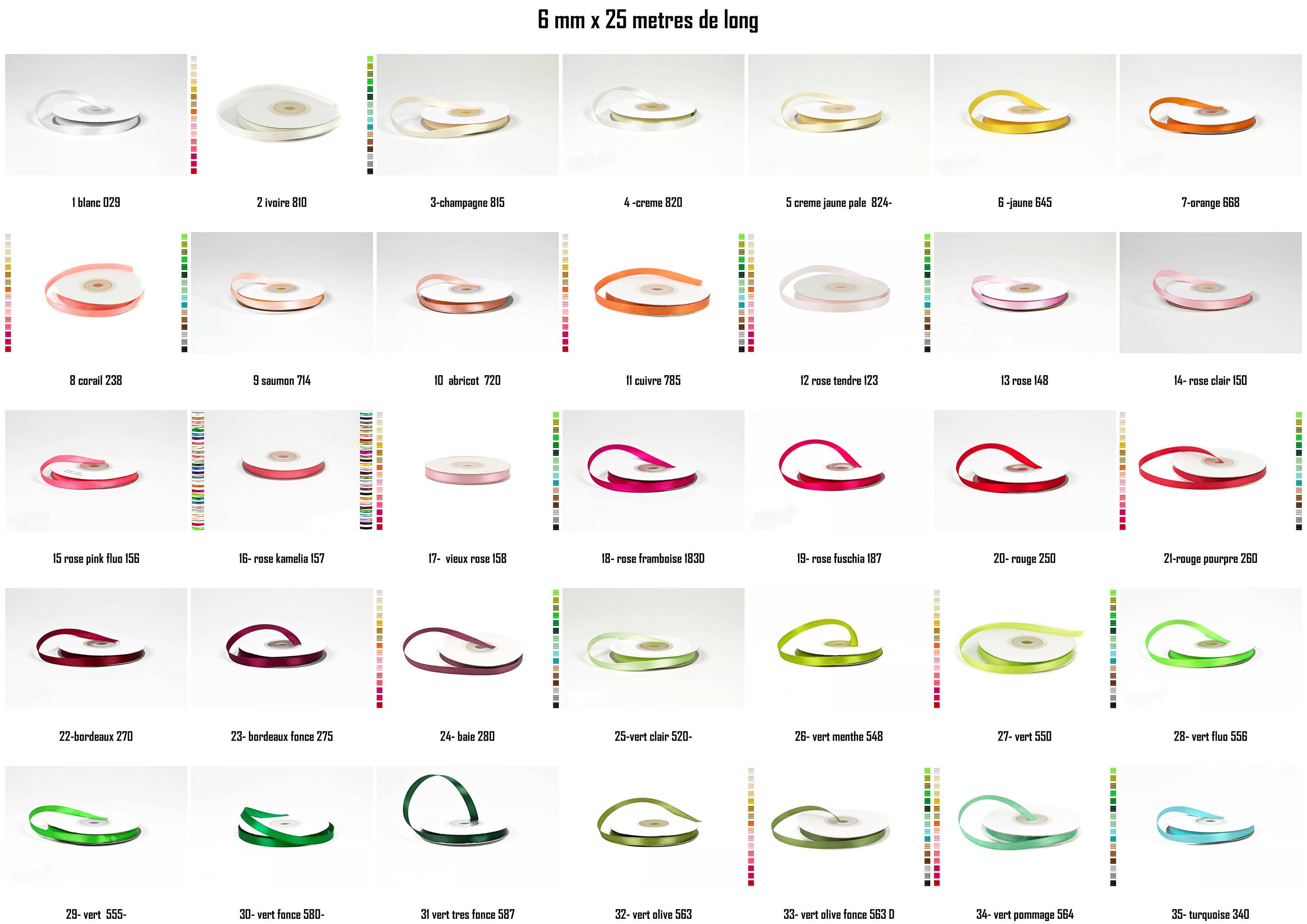 Satin ribbon 6mm long, 25m long, in roll