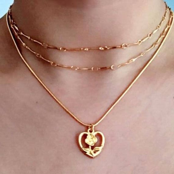 Rose Heart Pendant Necklace | Etsy