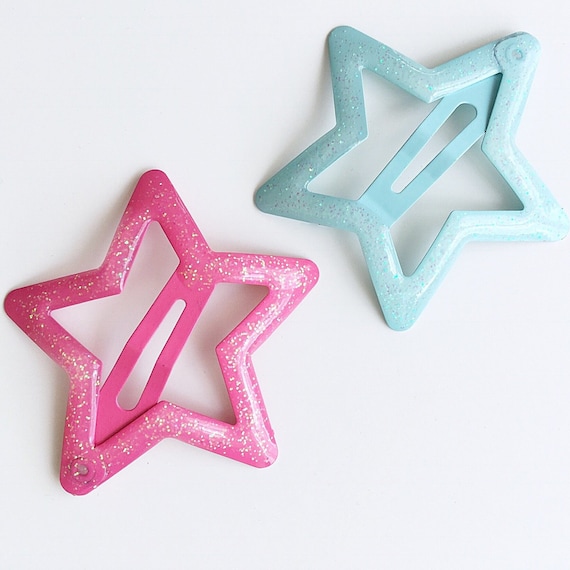 2 star pastel glitter 90s y2k 2000S hair clips mixed … - Gem