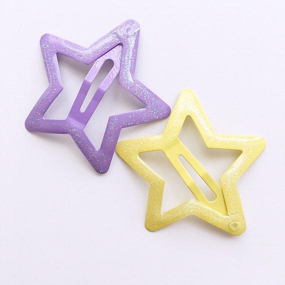 2 star pastel glitter 90s y2k 2000S hair clips mixed … - Gem