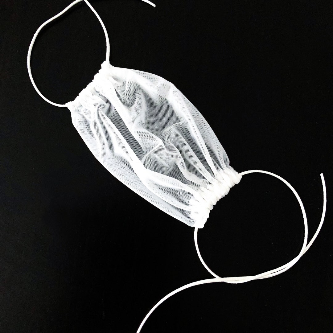 White Sheer Mask Face Mask With Faux Suede Leather Ties - Etsy