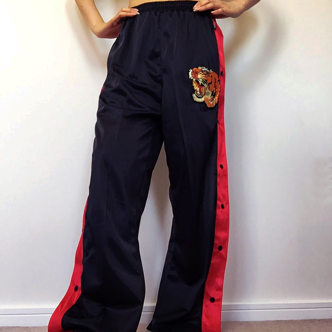 Y2K 90s Sporty Popper Buttons Tiger Trackie Trousers Tracksuit - Etsy