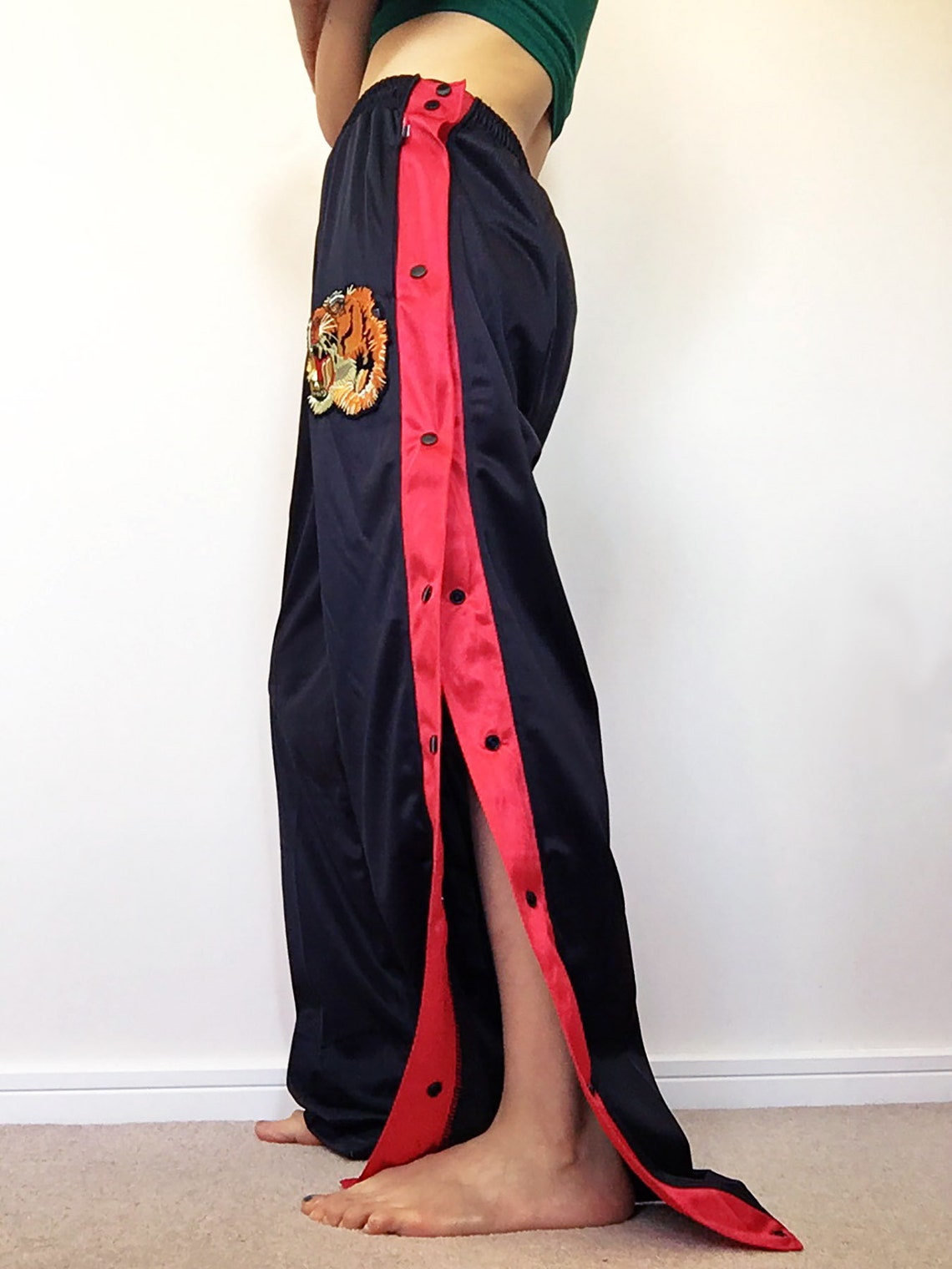 Y2K 90s Sporty Popper Buttons Tiger Trackie Trousers Tracksuit - Etsy