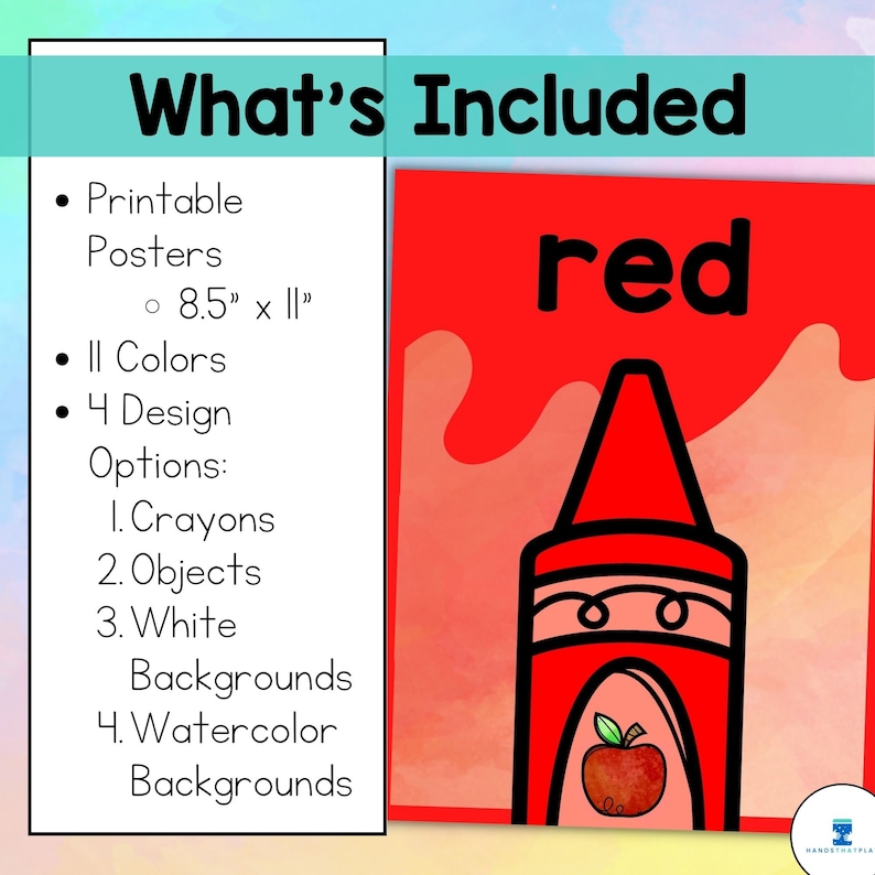 Color Posters Rainbow Watercolors Colorful Classroom Decor Etsy