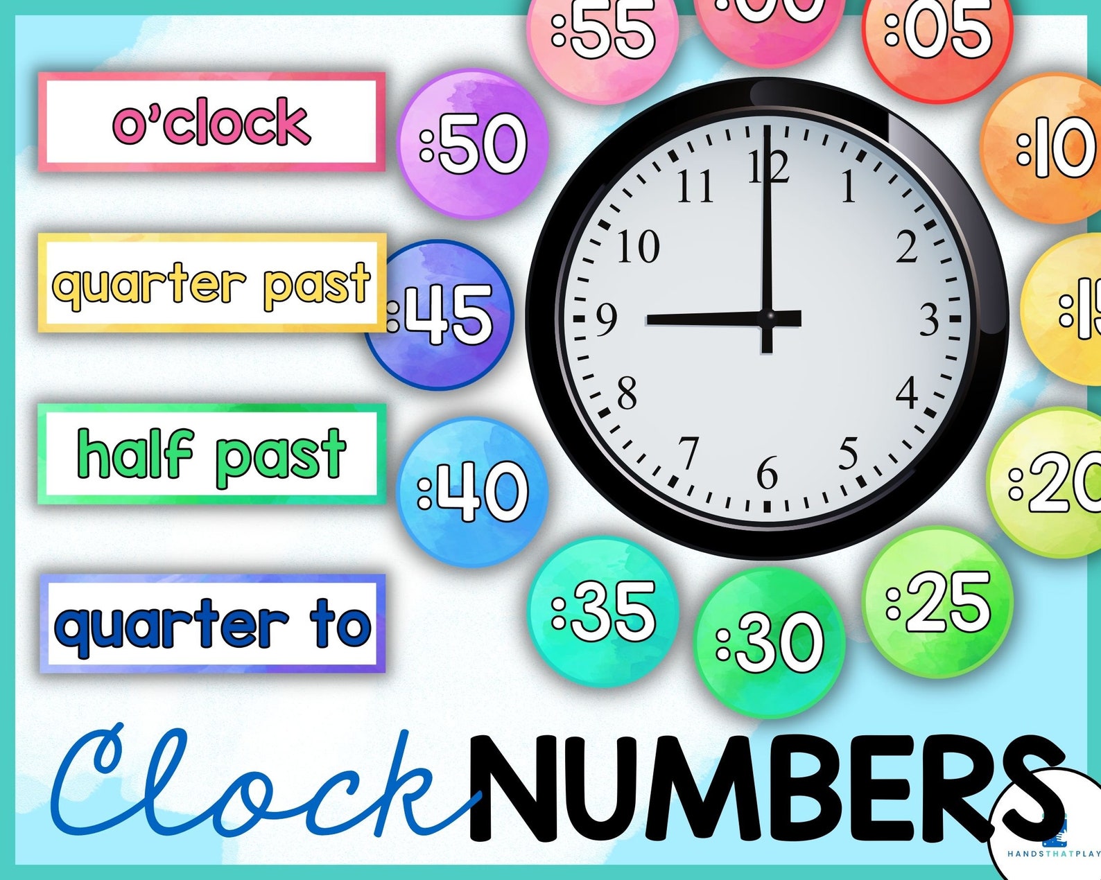 Clock Number Labels Rainbow Watercolors Homeschool - Etsy