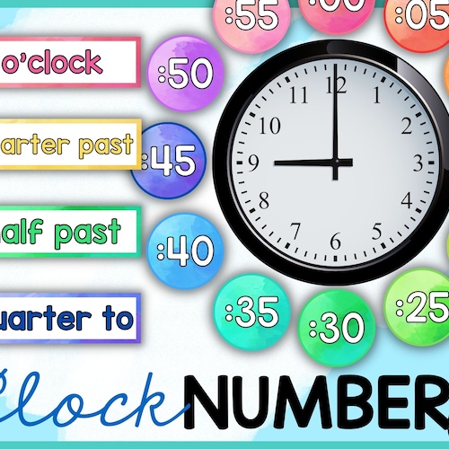 Clock Number Labels Rainbow Watercolors Homeschool - Etsy