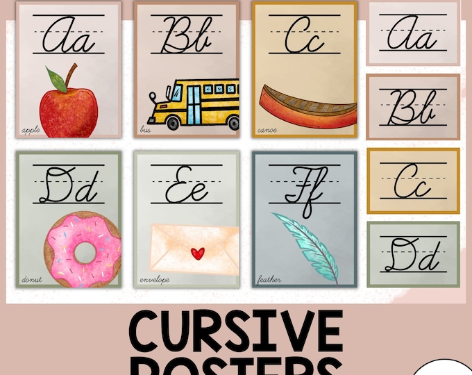 Cursive Alphabet Posters With Graphics Boho Plants Classroom Decor ...