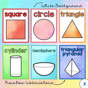 2D and 3D Shape Posters | Rainbow Watercolors | Classroom Decor - Etsy
