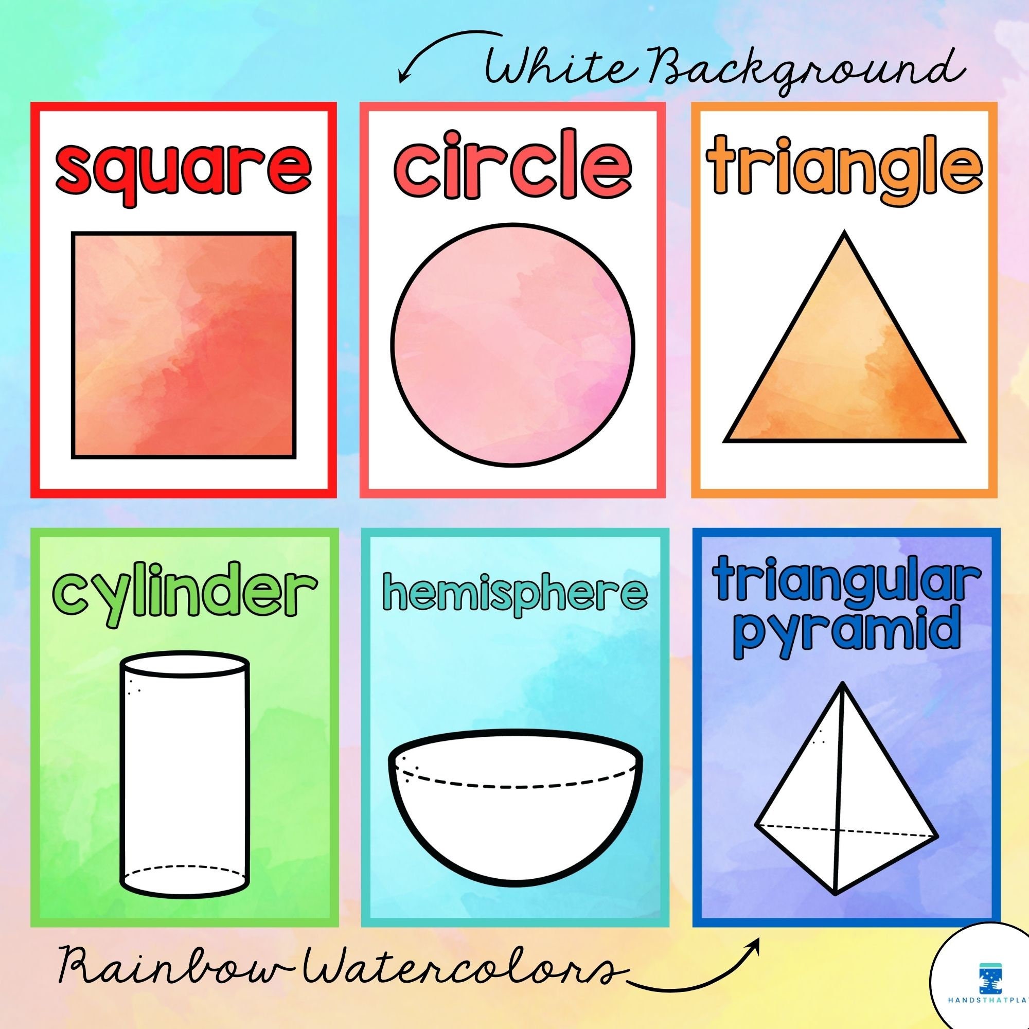 2D and 3D Shape Posters | Rainbow Watercolors | Classroom Decor - Etsy