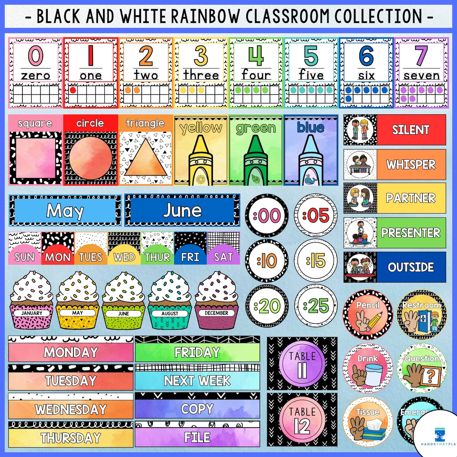 Black and White Rainbow Classroom Decor Bundle Monochrome Rainbow ...