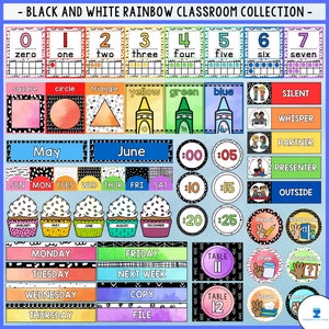 Black and White Rainbow Classroom Decor Bundle | Monochrome Rainbow ...