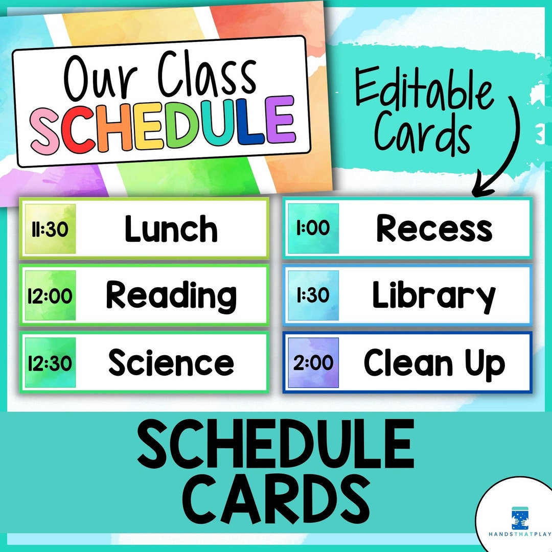 Daily Class Schedule Cards - Editable - Rainbow Watercolor Classroom ...