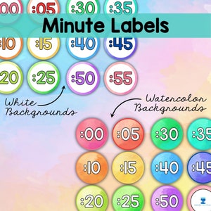 Clock Number Labels | Rainbow Watercolors | Homeschool Classroom Decor ...