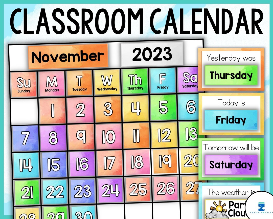 Classroom Calendar Set Rainbow Watercolor Colorful - Etsy
