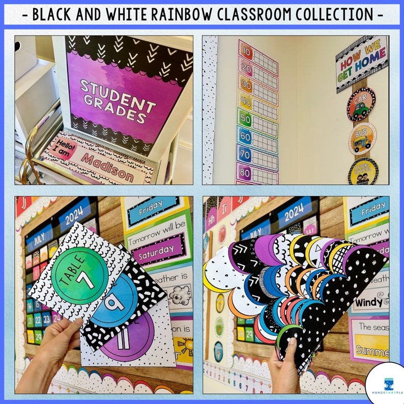 Black and White Rainbow Classroom Decor Bundle Monochrome Rainbow ...